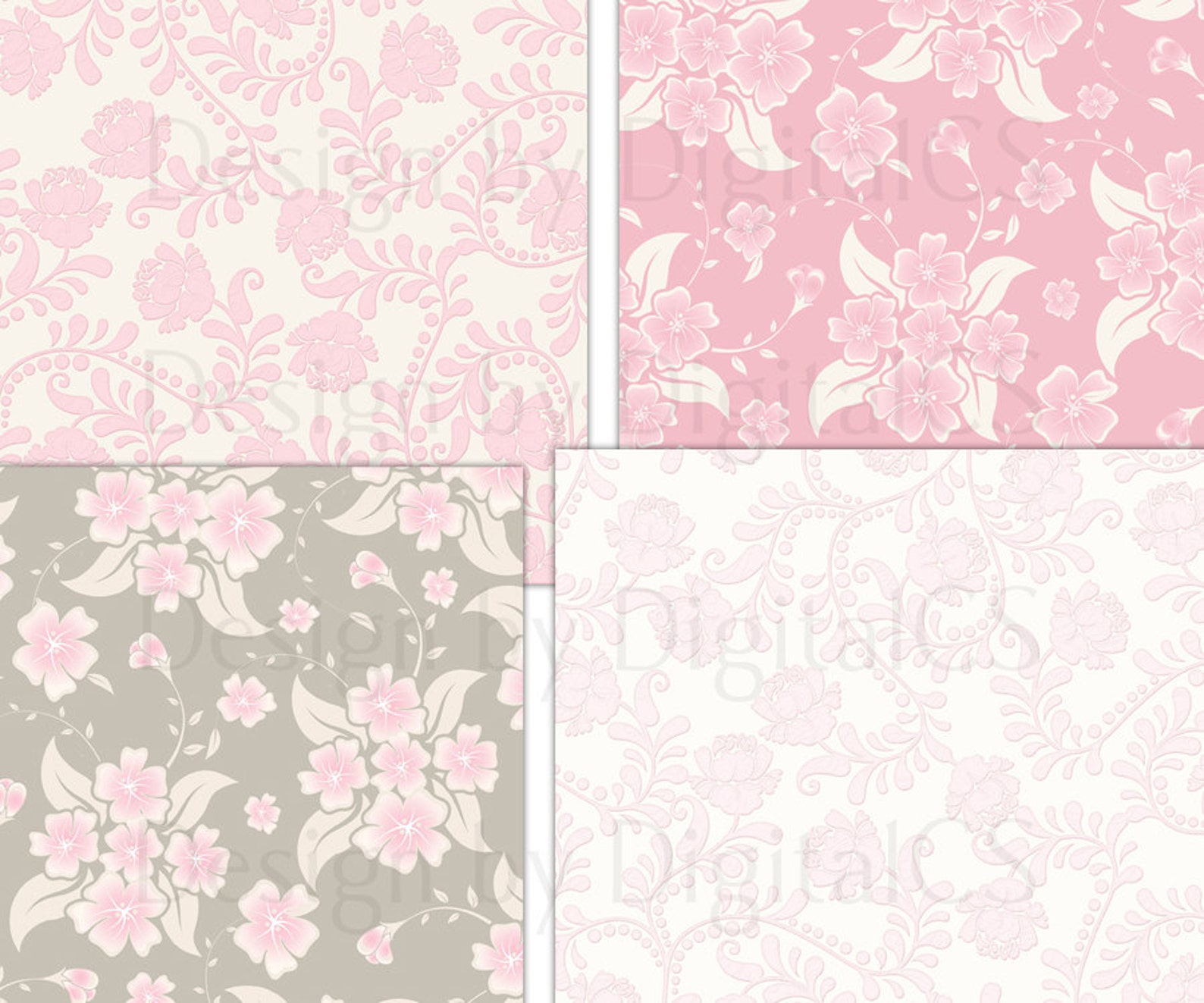 Pink Floral Digital Paper Pink Digital Paper Floral Digital Paper ...