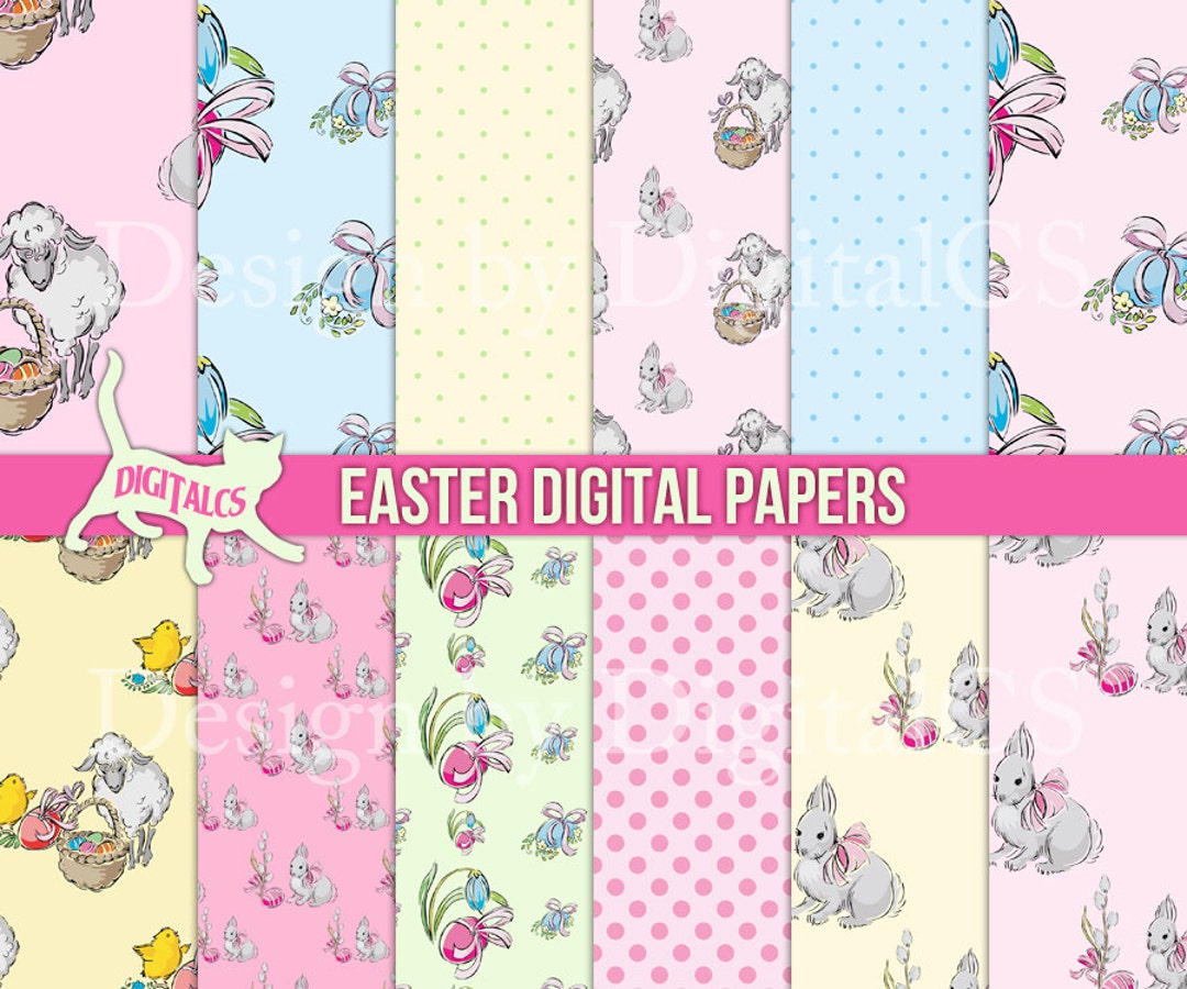 Easter Digital Paper Easter Scrapbook Paper Bunny Digital - Etsy