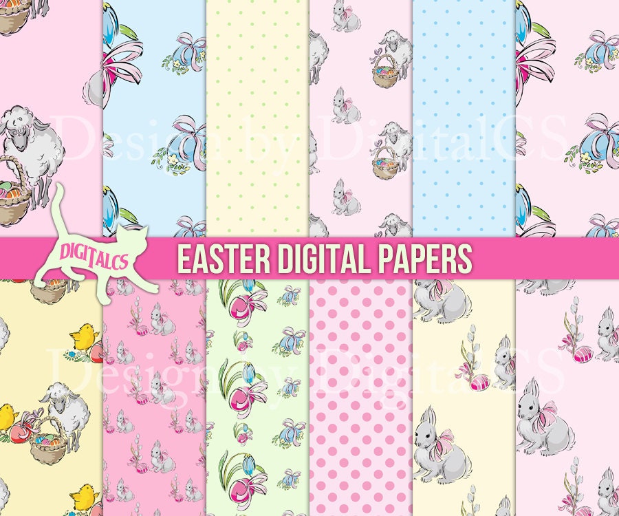 Easter Digital Paper Easter Scrapbook Paper Bunny Digital Paper Pink ...