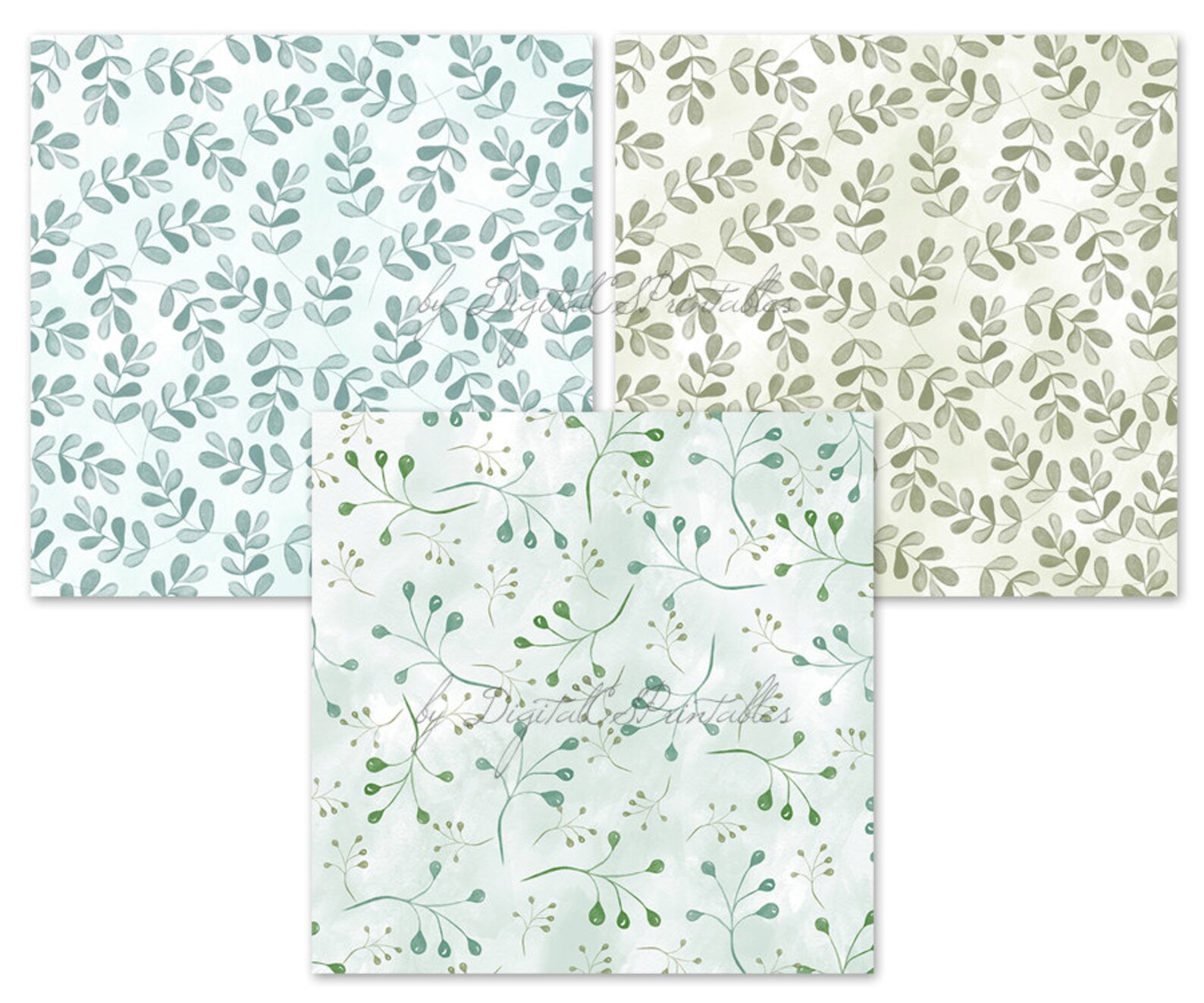 Watercolor Digital Paper Watercolor Leaves Digital Paper | Etsy