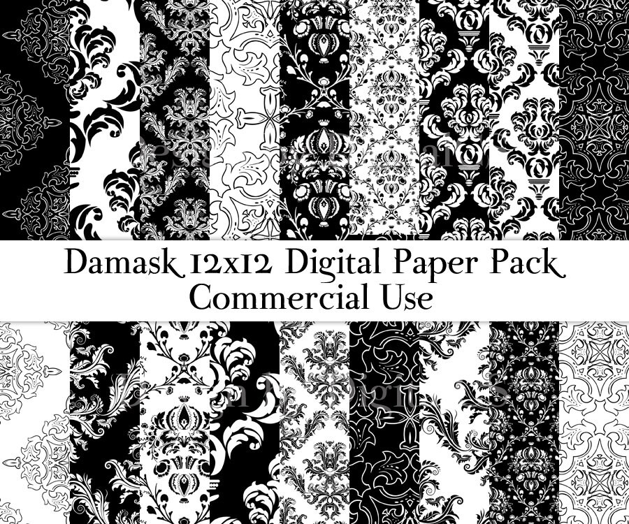 Scrapbook Paper Black And White Damask