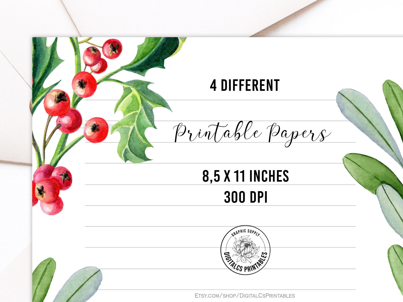 Printable Christmas Stationery Paper Christmas Writing Paper Digital ...