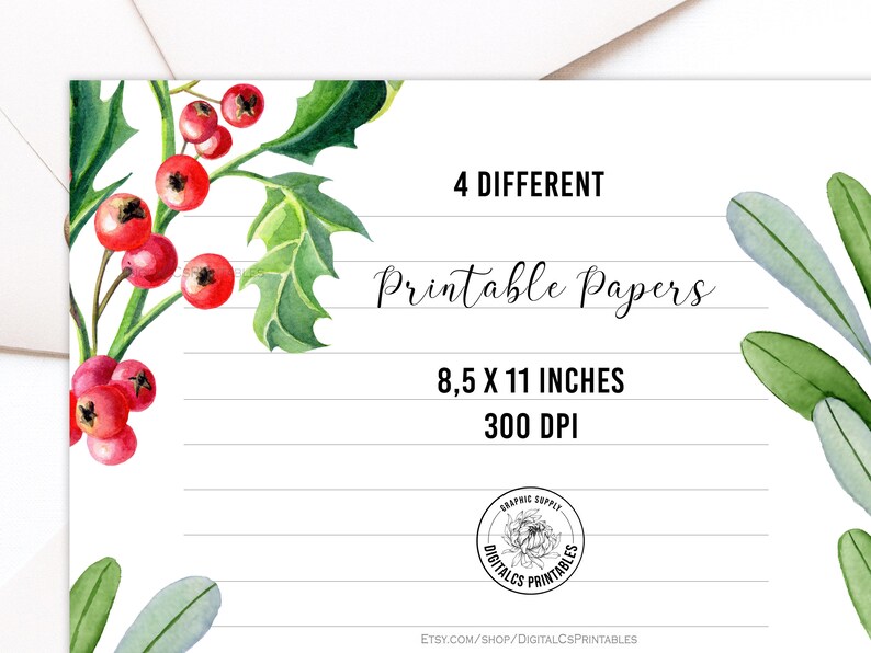 Printable Christmas Stationery Paper Christmas Writing Paper Digital ...