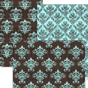 Brown Turquoise Digital Paper Damask Digital Paper Pack Brown - Etsy