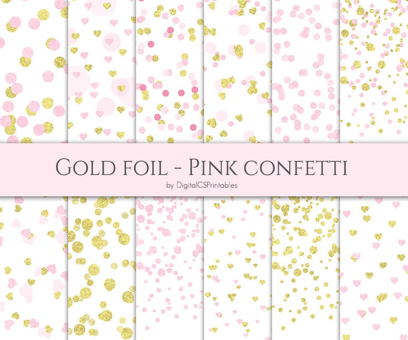 Confetti Digital Paper Gold and Pink Confetti Gold and Pink Digital ...
