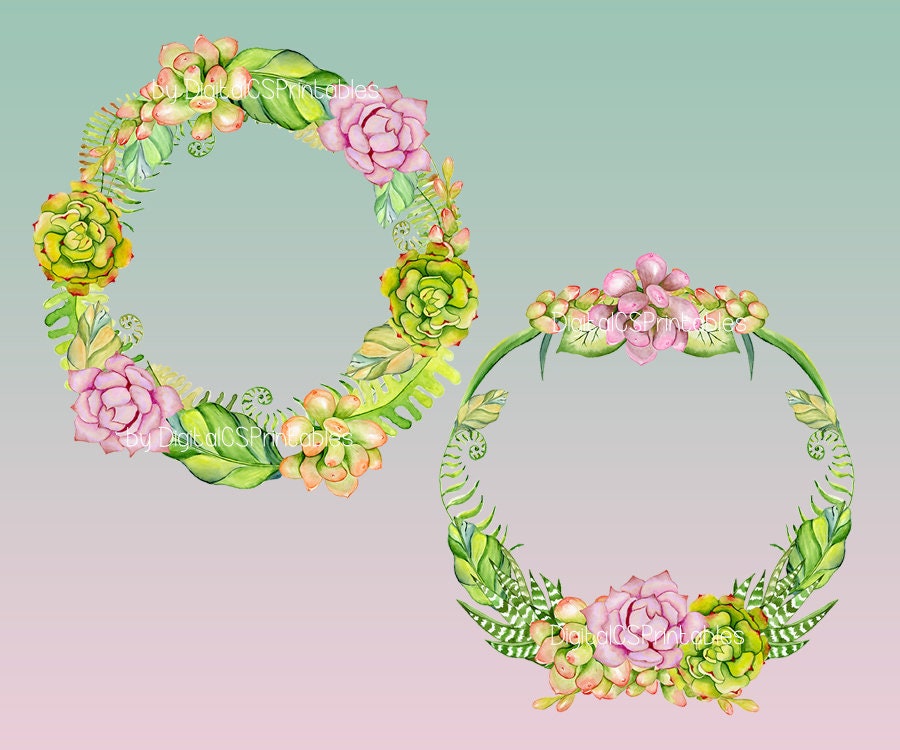 Watercolor Succulent Clipart Wreath Succulent Wreath Clipart - Etsy