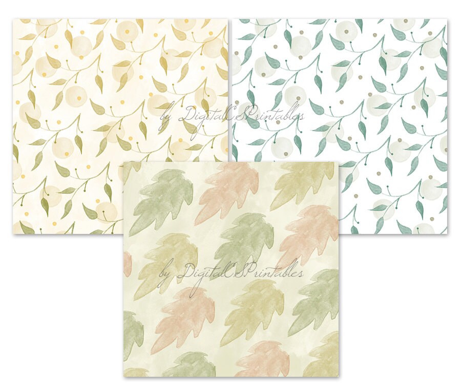 Watercolor digital paper Watercolor leaves digital paper | Etsy