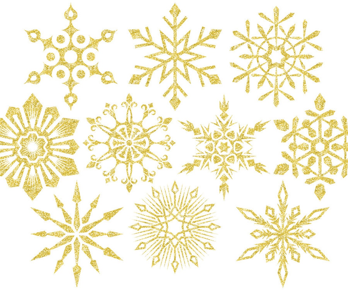 Christmas Clipart Gold Glitter Snowflake Clipart Holiday Clipart Gold ...