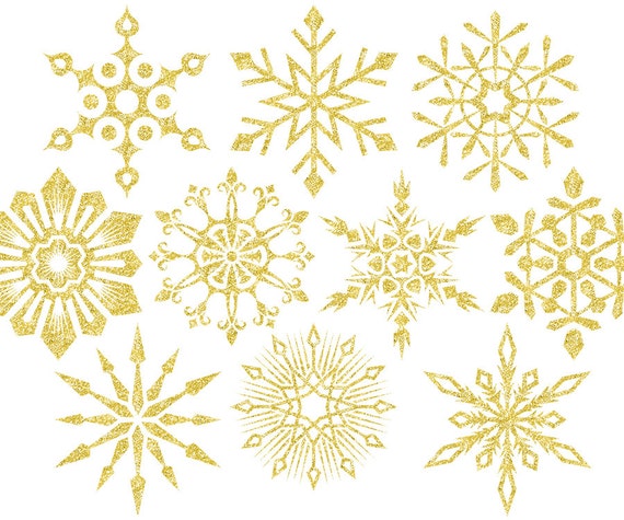 Christmas Clipart Gold Glitter Snowflake Clipart Holiday | Etsy