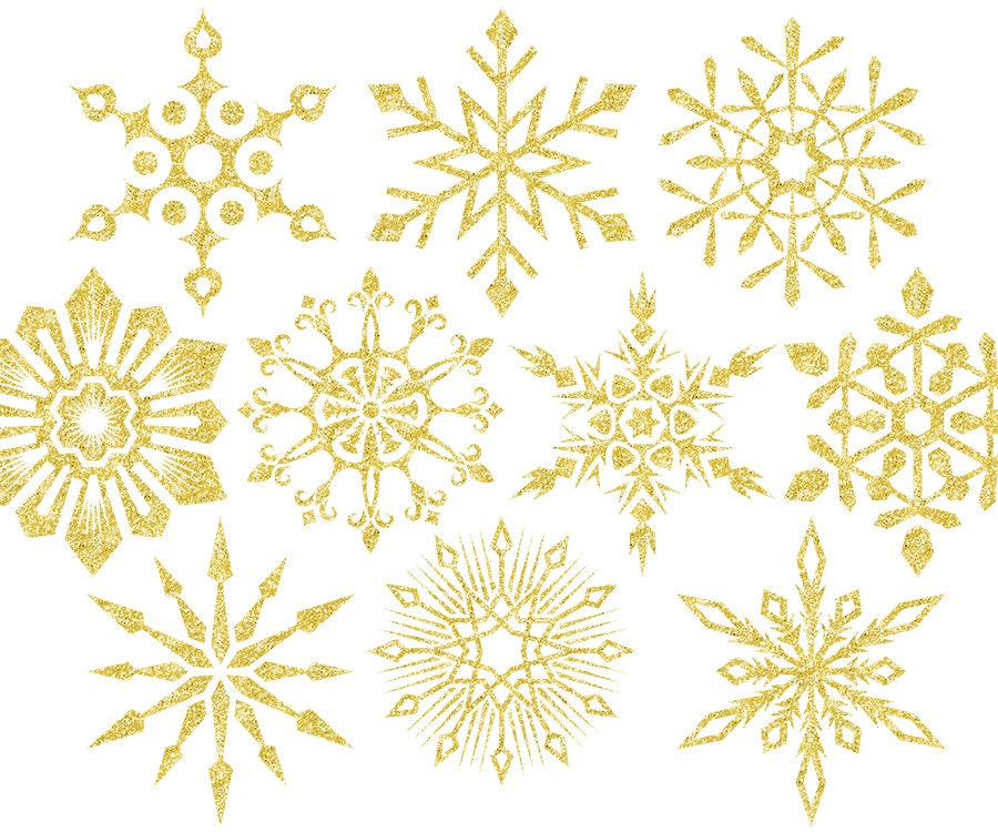 Christmas Clipart Gold Glitter Snowflake Clipart Holiday Clipart Gold ...