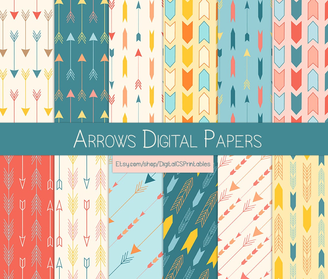 Tribal Digital Paper Tribal Arrow Digital Paper Arrow Teal and - Etsy