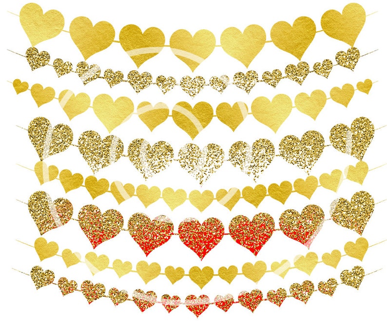 Heart Clipart Valentines Day Clipart Love Clipart Bunting Gold Foil ...