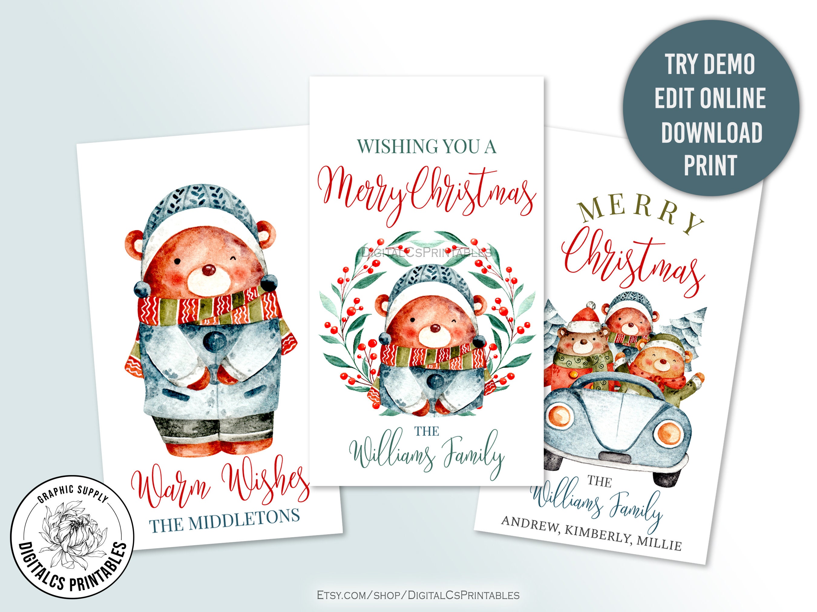 Editable Christmas Gift Tags Template Cute Bear Family Printable ...