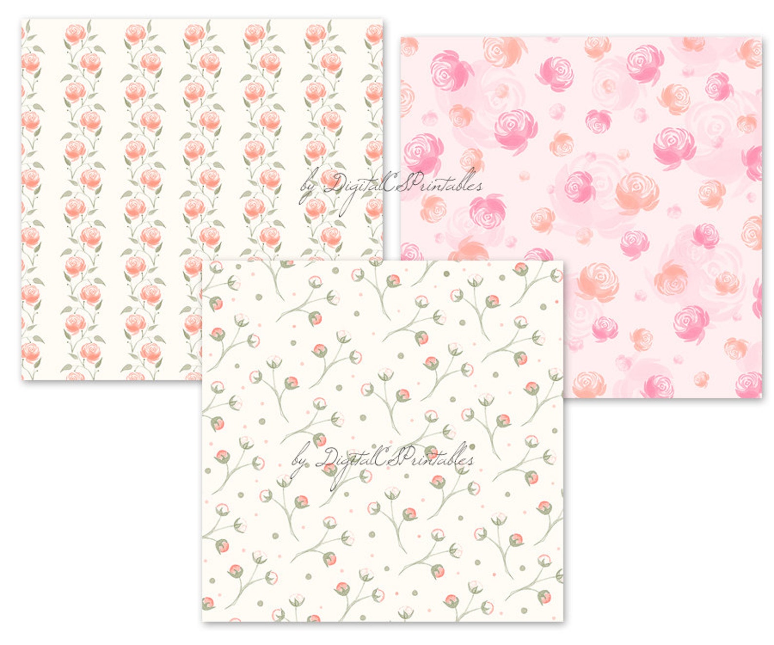 Watercolor Floral Digital Paper Watercolor Flowers Watercolor | Etsy