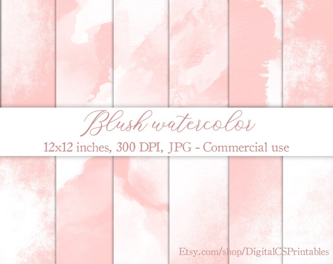 Blush Digital Paper Pastel Pink Watercolor Papers Commercial - Etsy