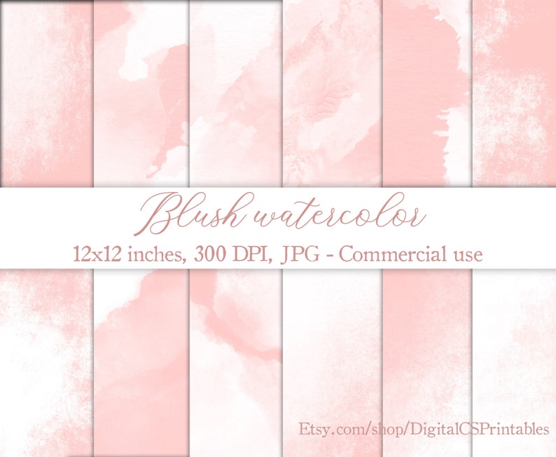 Blush Digital Paper Pastel Pink Watercolor Papers Commercial Use ...