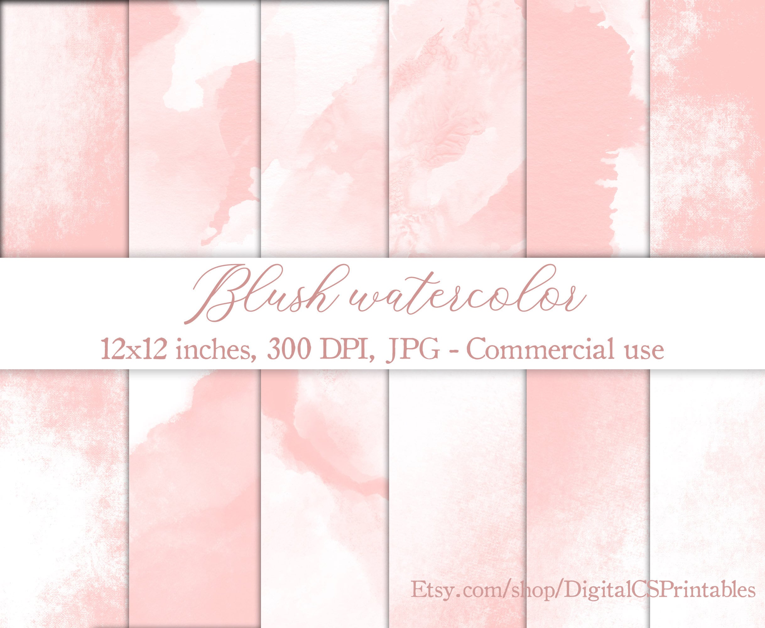 Blush Digital Paper Pastel Pink Watercolor Papers Commercial Use ...