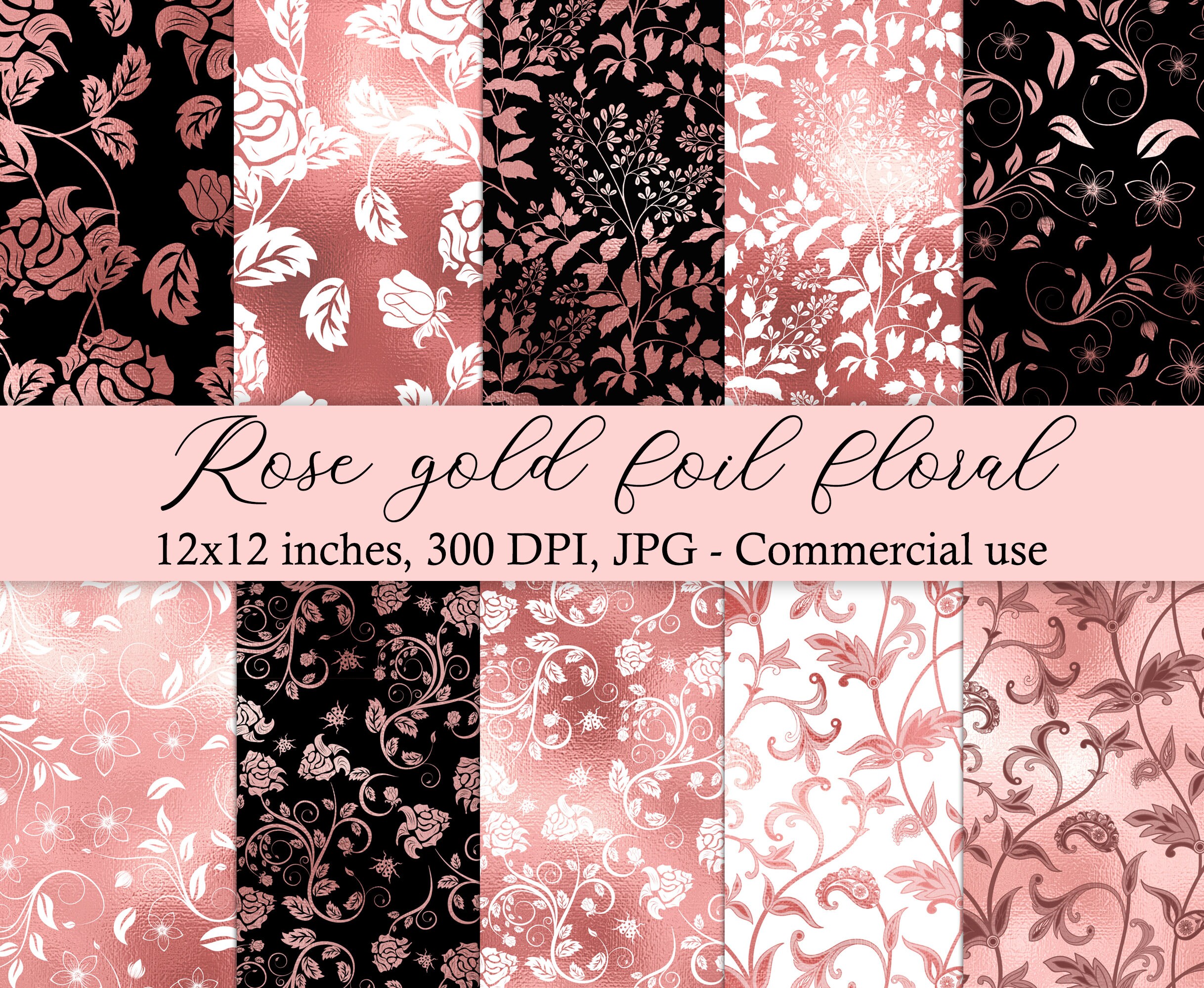 Rose Gold Floral Digital Paper Gold Foil Paper Rose Gold and - Etsy