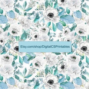 Peony Digital Paper Peonies and Roses Blue Floral Digital Paper Blue ...