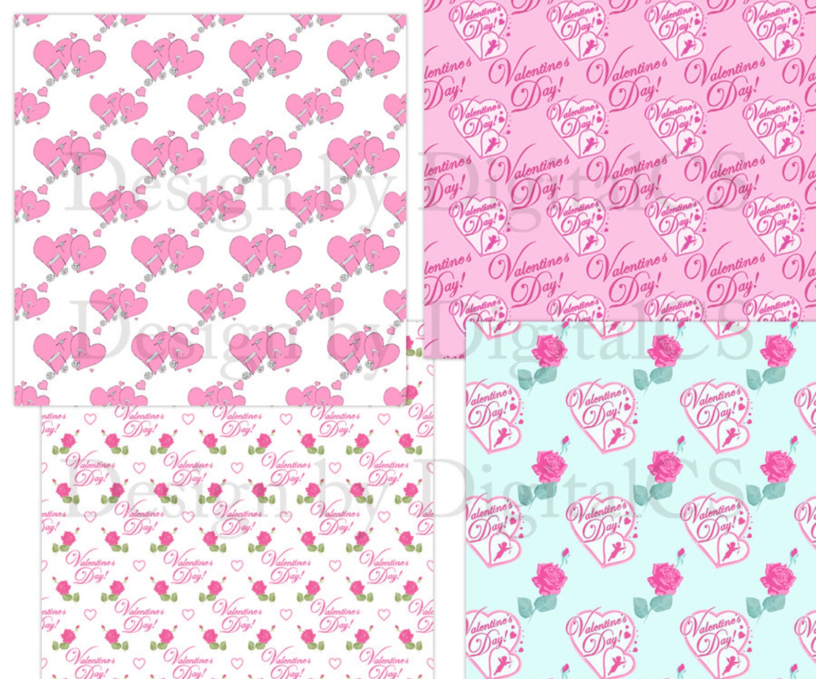 Valentines Day Digital Paper Pack Digital Paper Hearts Digital Paper ...