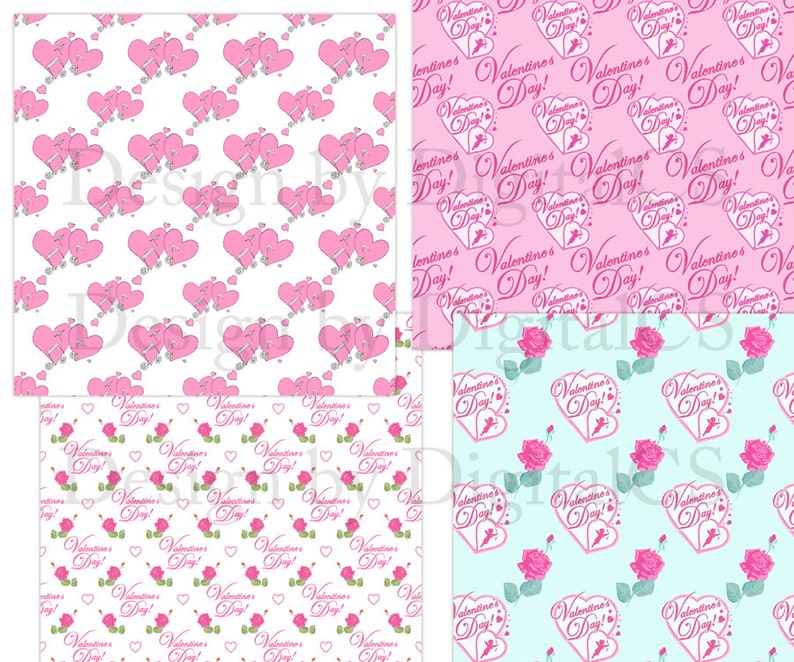 Valentines Day Digital Paper Pack Digital Paper Hearts Digital Paper ...