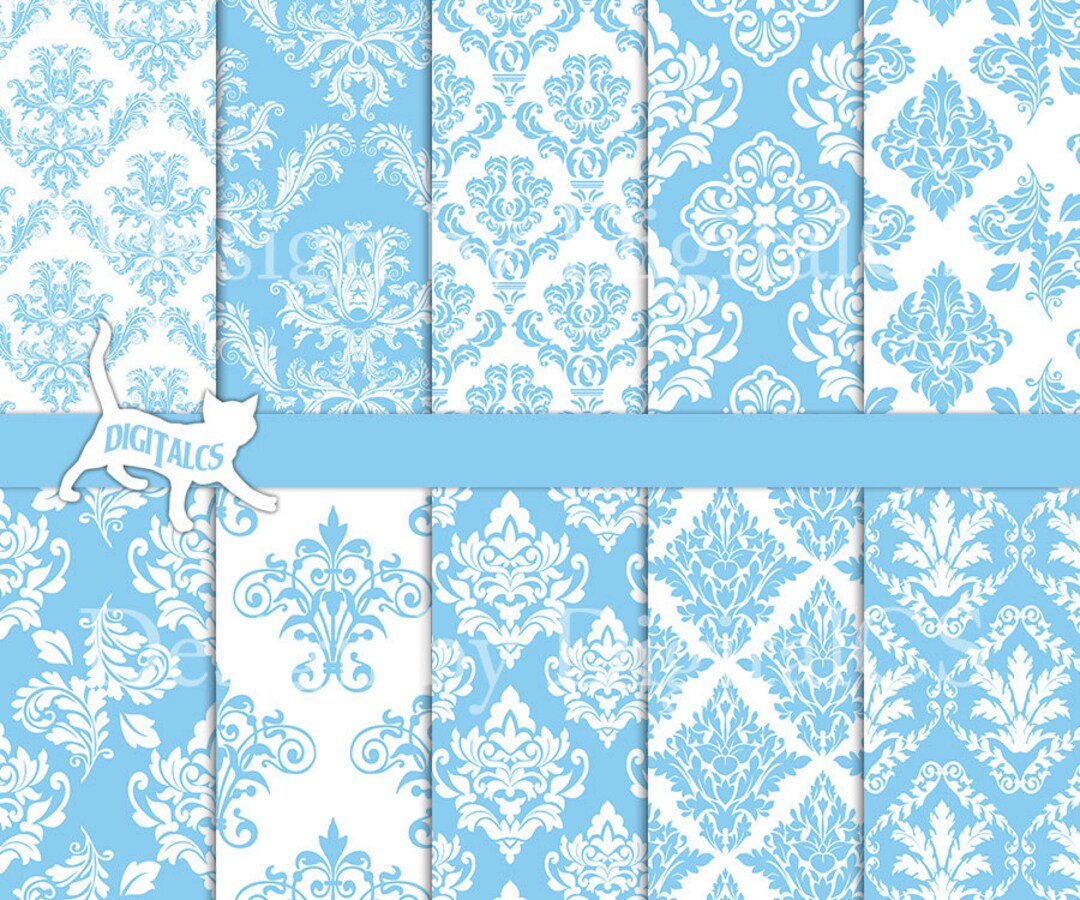 Baby Blue Digital Paper Blue Damask Digital Paper Scrapbook Paper ...