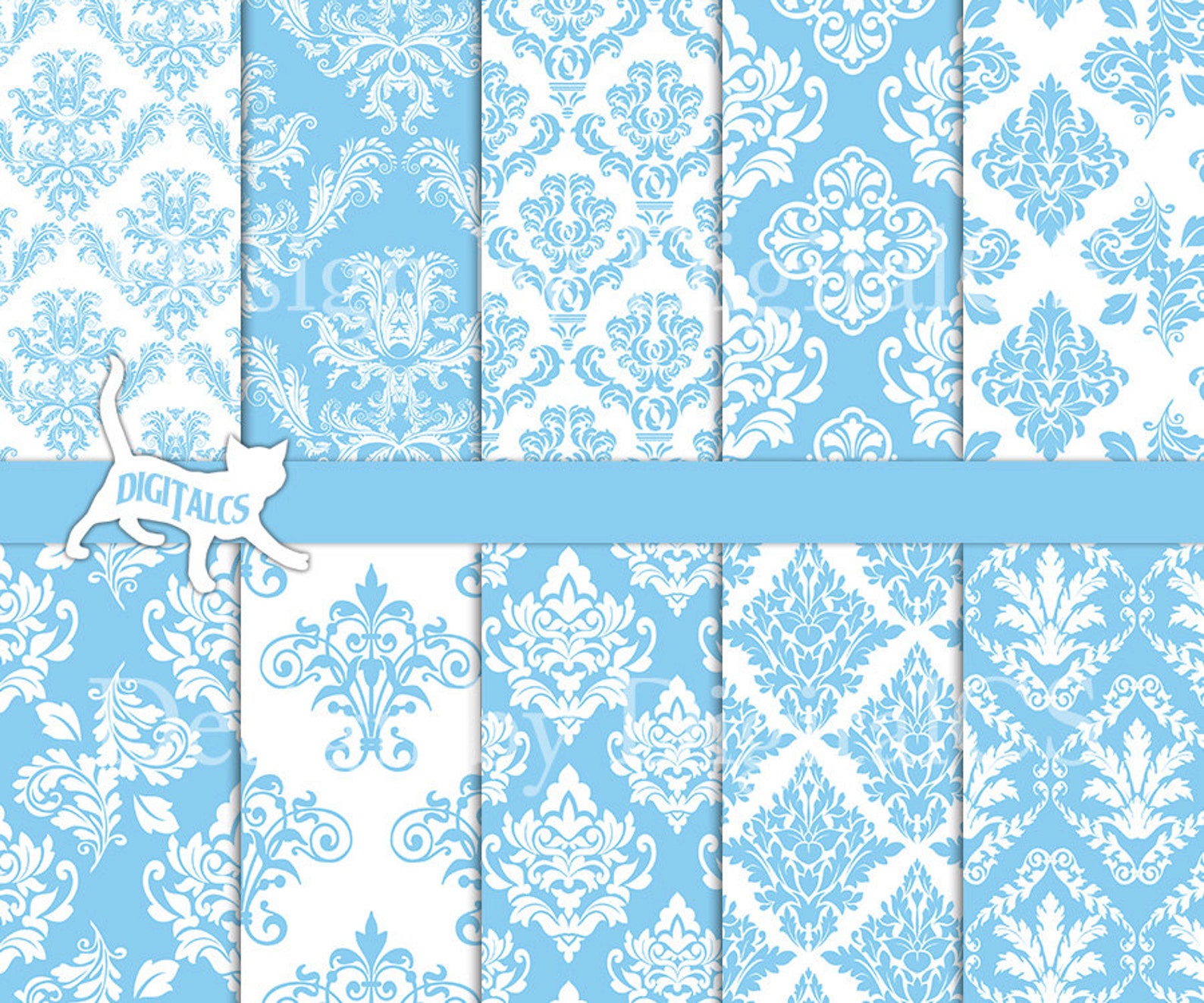 Baby Blue Digital Paper Blue Damask Digital Paper Scrapbook - Etsy
