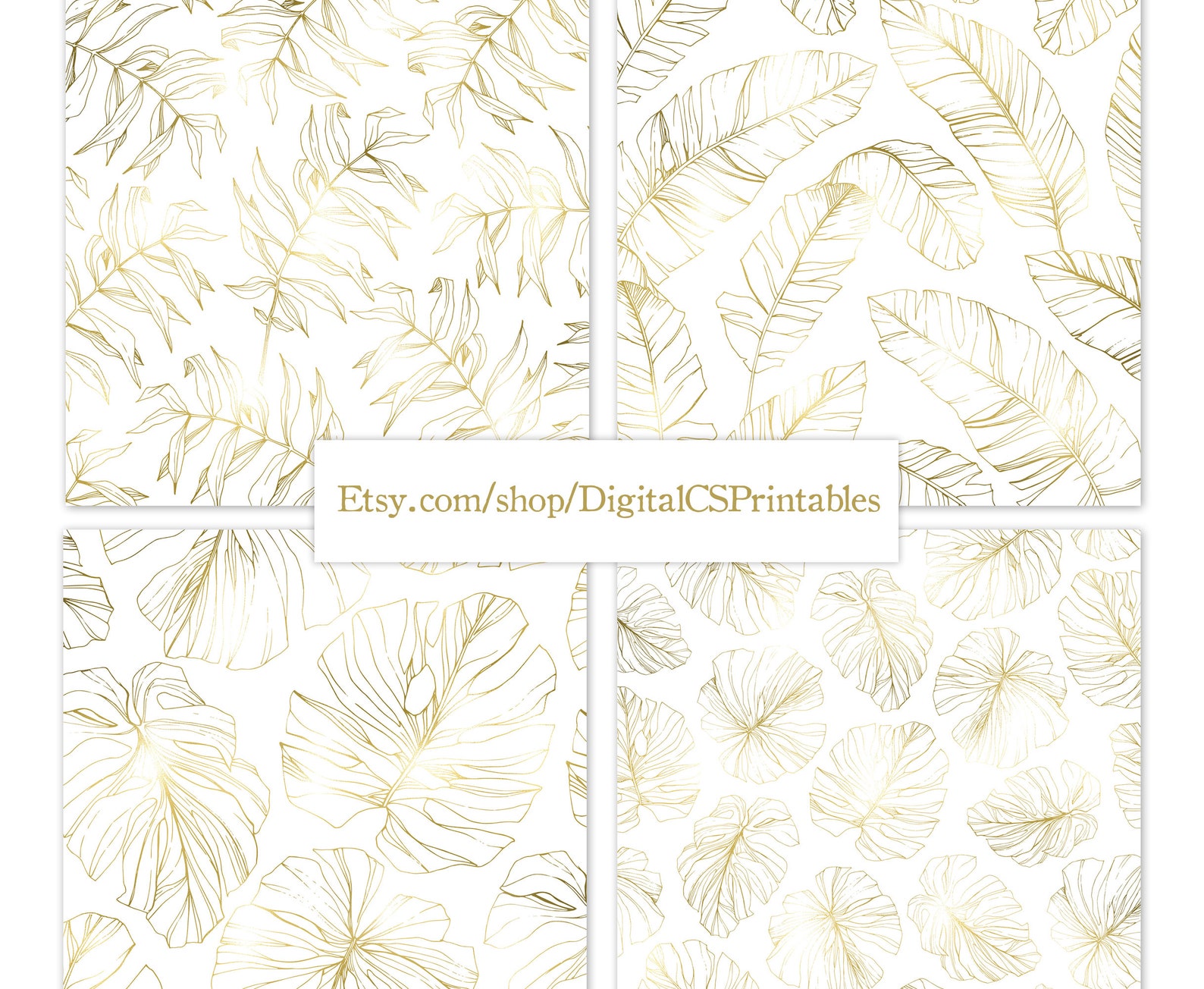 Gold Tropical Digital Paper Gold White Palm Leaf Exotic Digital Paper ...