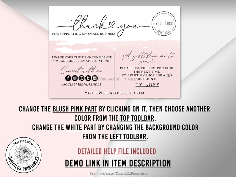 Editable Customer Appreciation Card Business Template Blush Printable ...