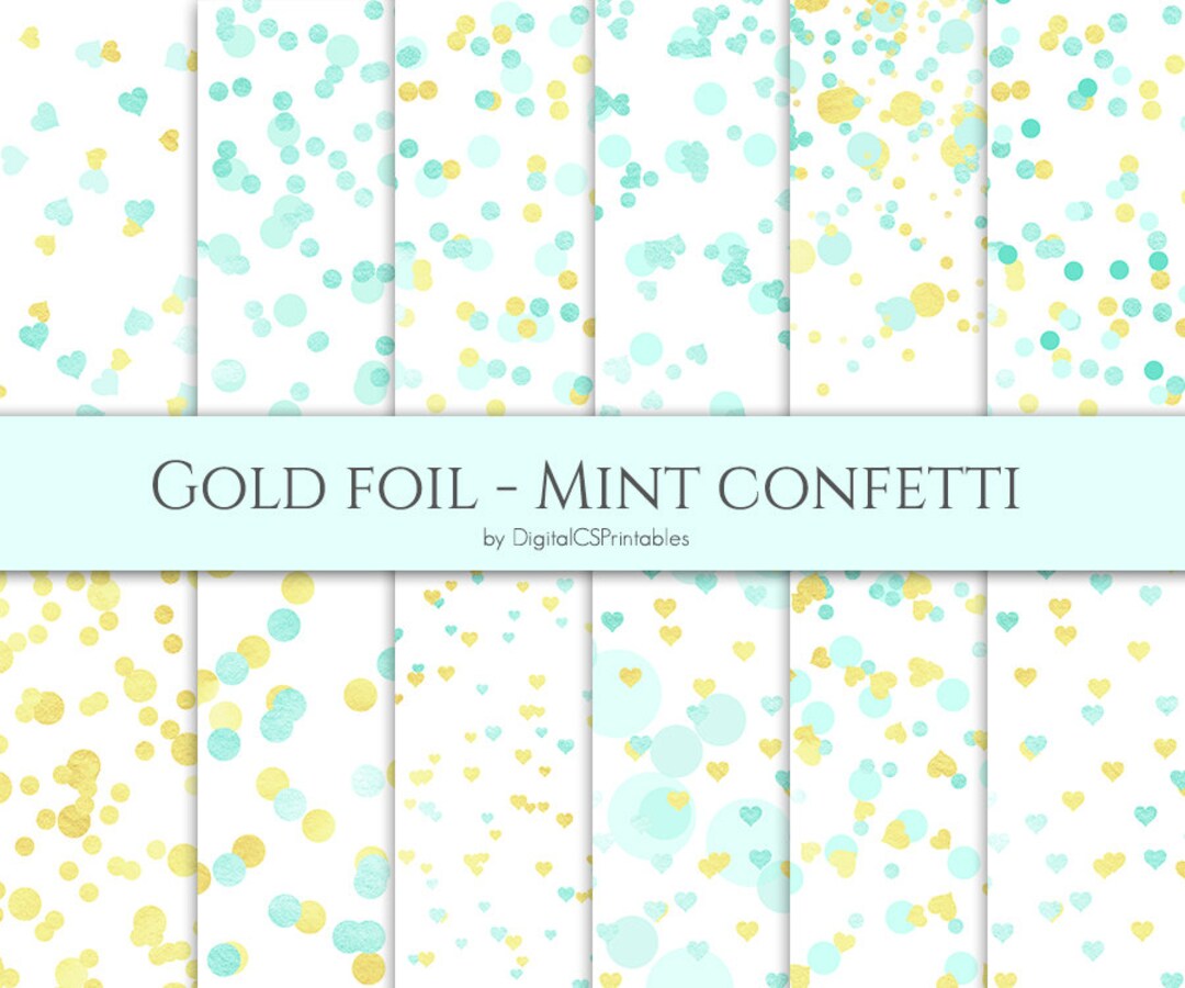 Confetti Digital Paper Mint and Gold Digital Paper Gold and Mint ...