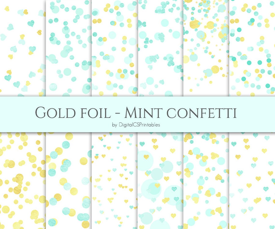 Confetti Digital Paper Mint and Gold Digital Paper Gold and Mint ...