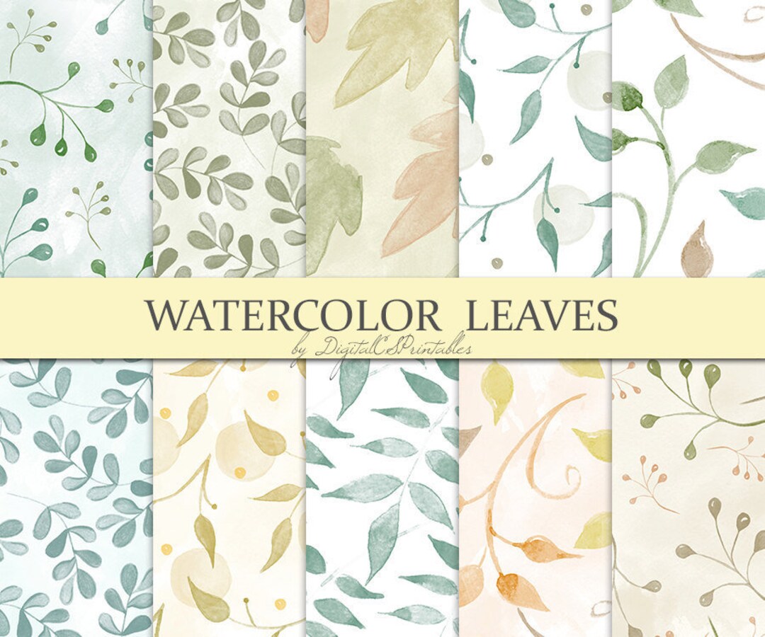 Watercolor Digital Paper Watercolor Leaves Digital Paper - Etsy