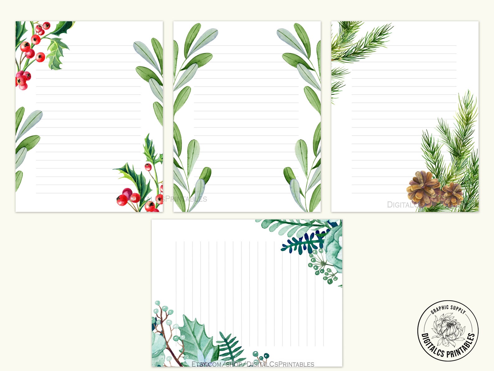 Printable Christmas Stationery Paper Christmas Writing Paper Digital ...
