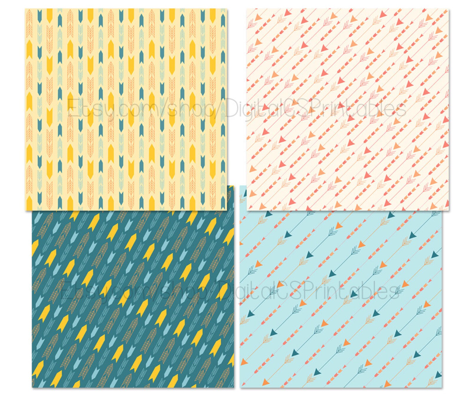 Tribal Digital Paper Tribal Arrow Digital Paper Arrow Teal and - Etsy
