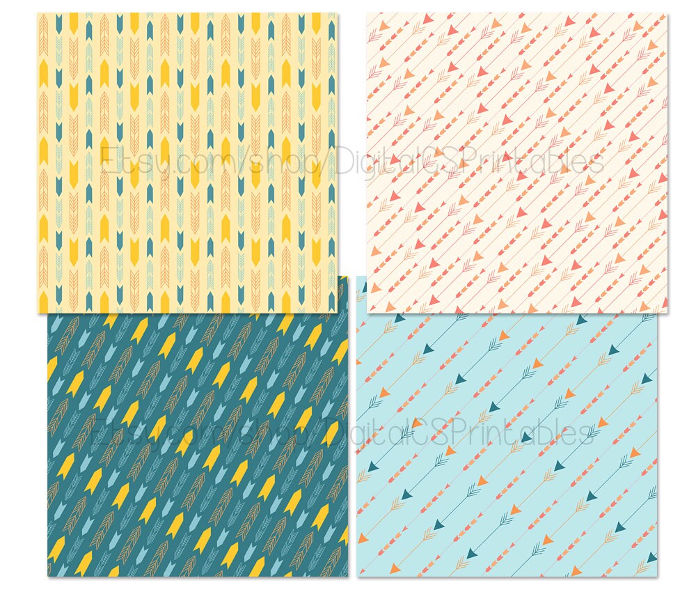 Tribal Digital Paper Tribal Arrow Digital Paper Arrow Teal and - Etsy