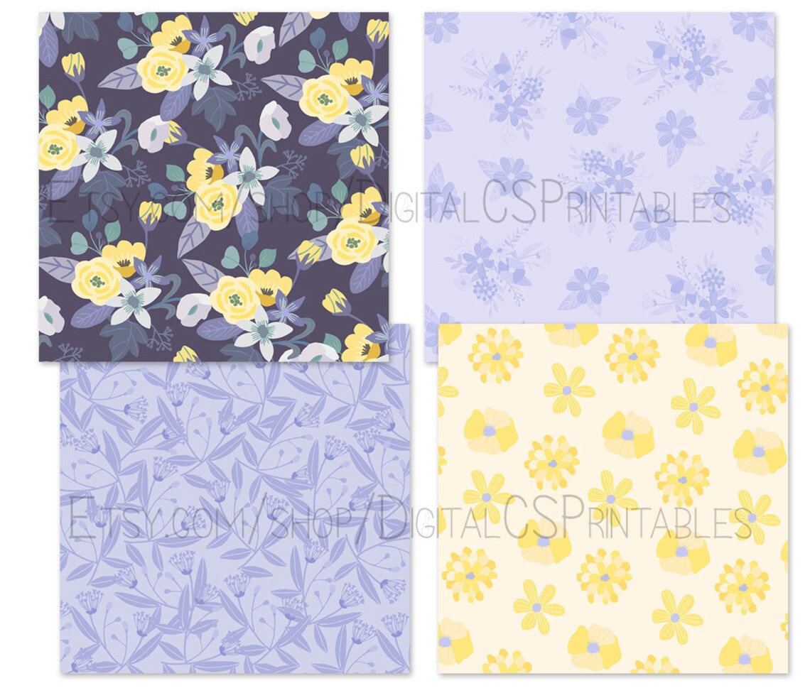 Purple Digital Paper Purple Floral Digital Paper Floral Flower Digital ...