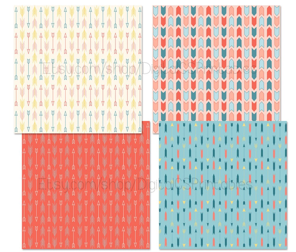 Tribal Digital Paper Tribal Arrow Digital Paper Arrow Teal and - Etsy