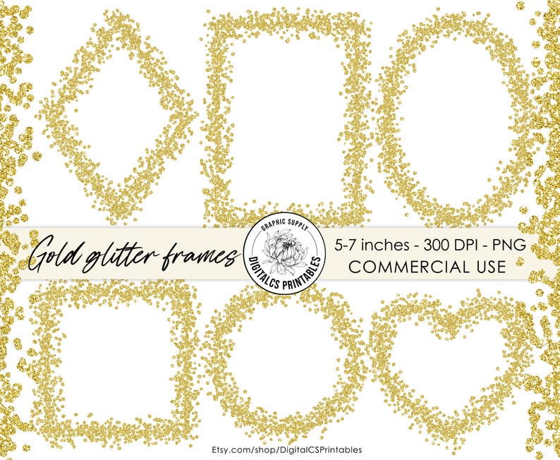 Gold Glitter Frames Clipart Borders Gold Glitter Confetti PNG - Etsy