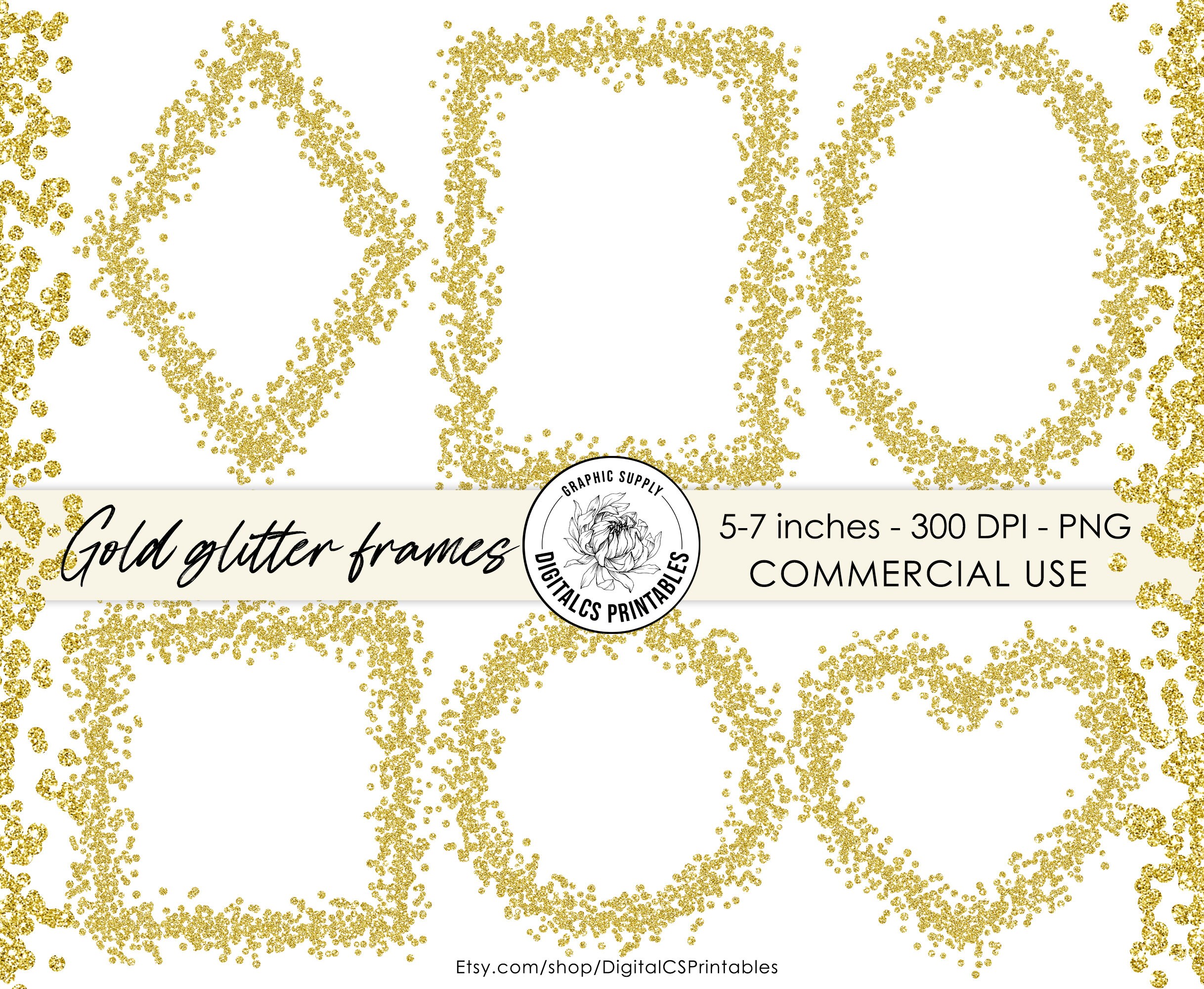 Gold Glitter Frames Clipart Borders Gold Glitter Confetti PNG - Etsy
