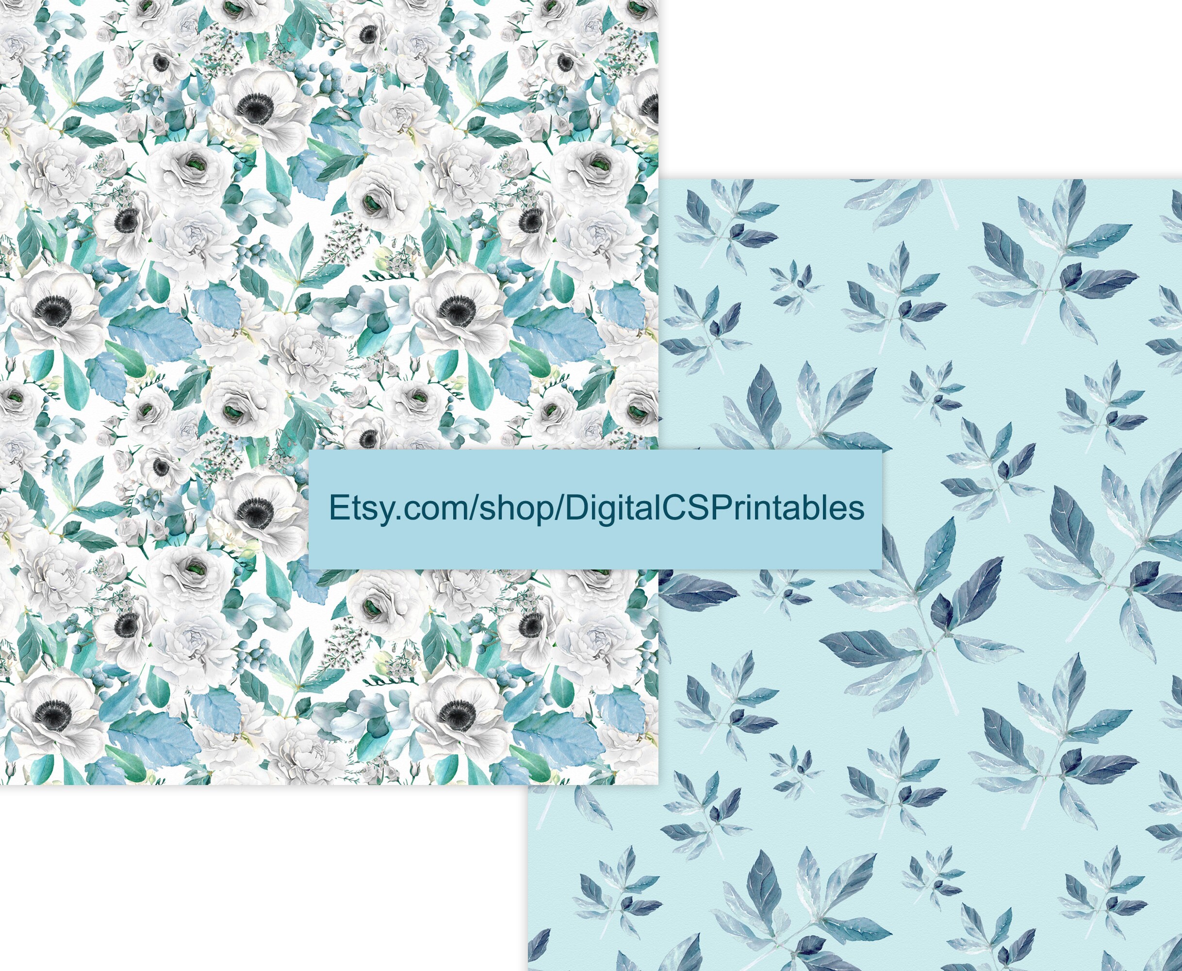 Peony Digital Paper Peonies and Roses Blue Floral Digital Paper Blue ...