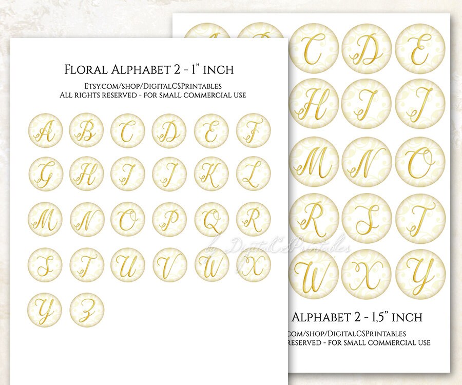 Gold Alphabet Bottle Cap Images 1 Inch Circle Digital Download - Etsy
