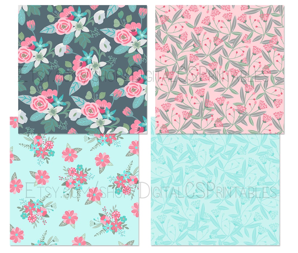 Floral Digital Paper Floral Flower Digital Paper Flower Summer Digital ...