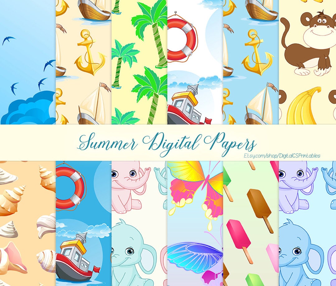 Cute Summer Digital Paper Summer Kids Digital Paper Beach Digital Paper ...