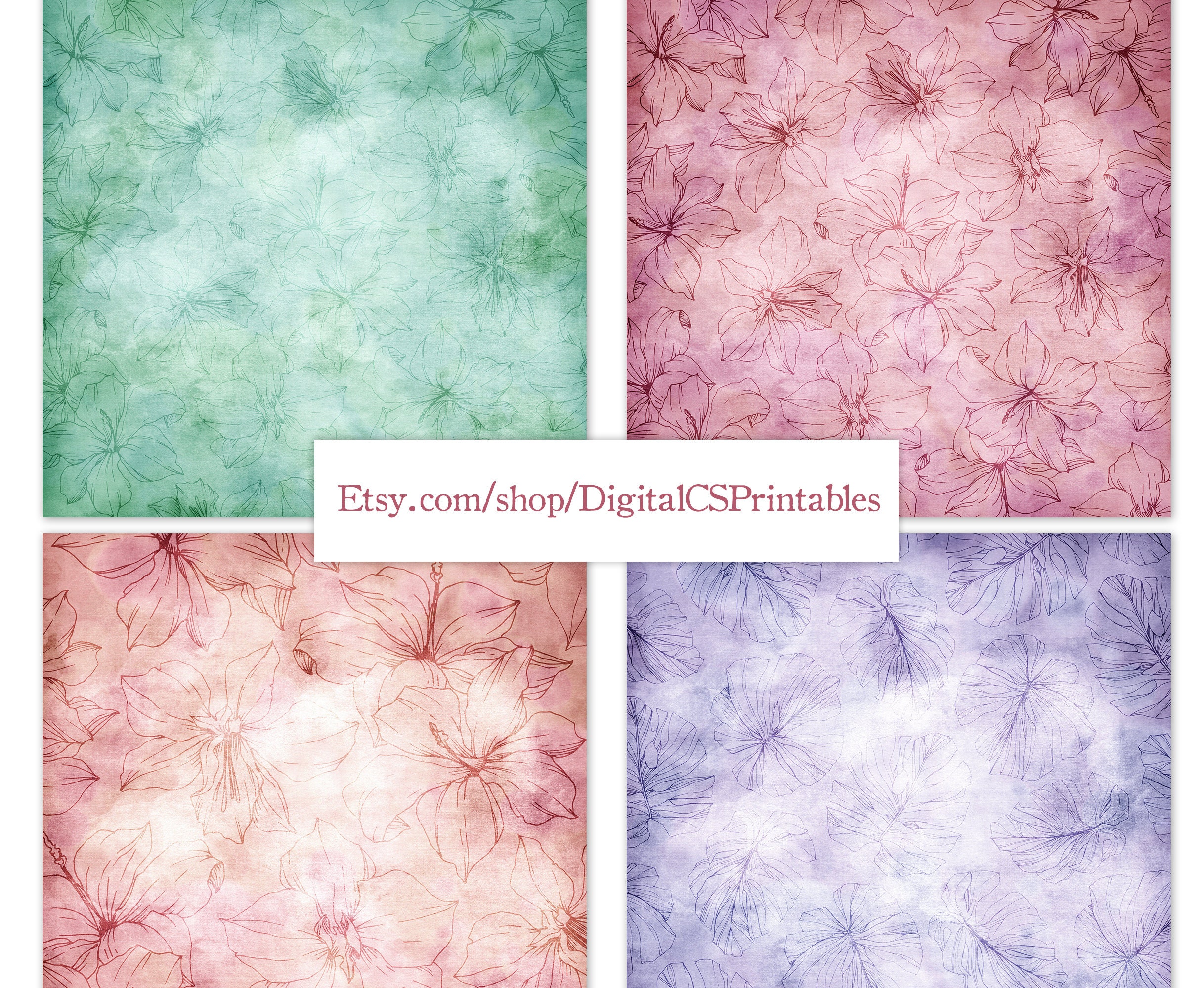 Watercolor Tropical Digital Paper Palm Leaf Pattern Exotic Digital ...