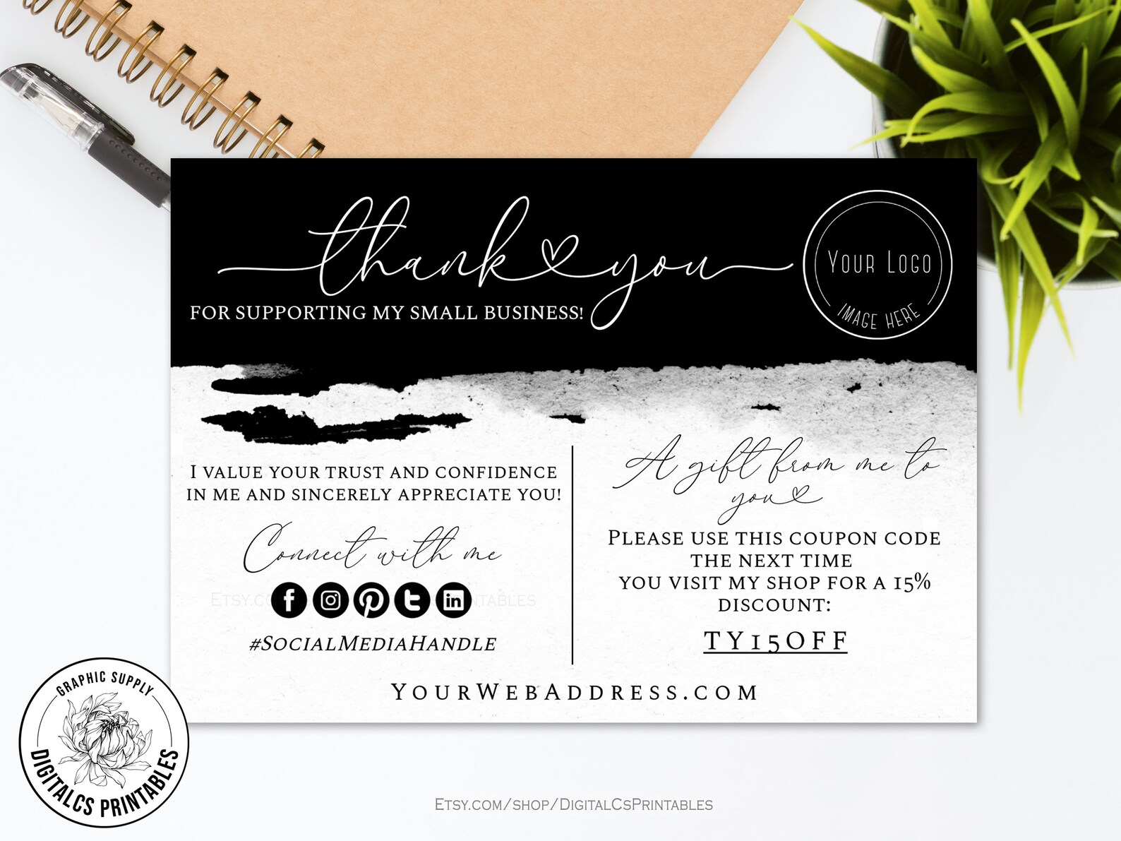 Editable Customer Appreciation Card Business Template Black Printable ...