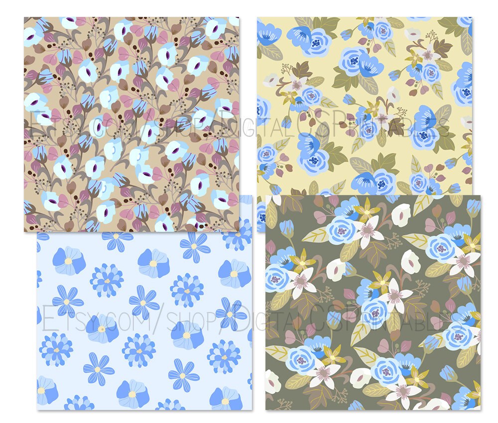 Fall Floral Digital Paper Floral Purple Digital Paper Flower Fall ...