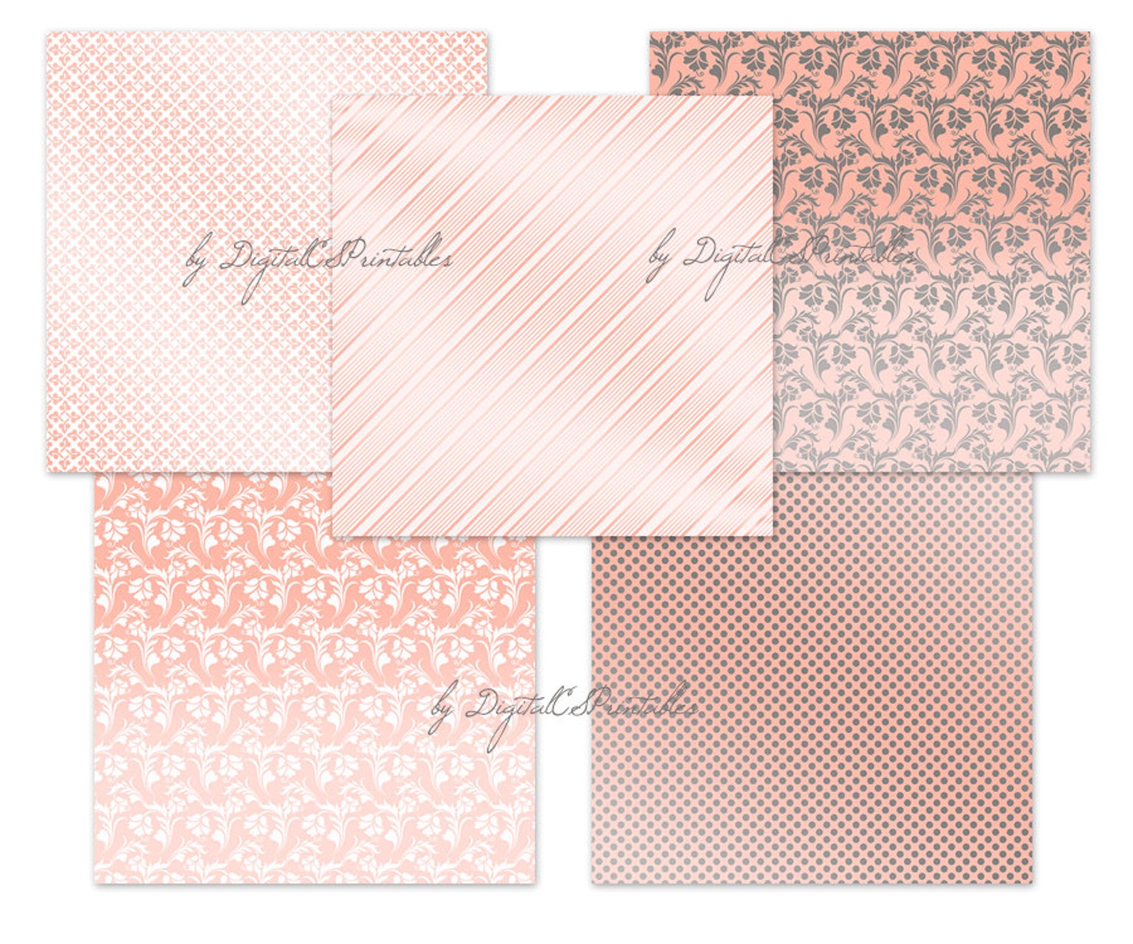Coral Digital Paper Salmon Digital Paper Pink and Grey Digital Paper ...