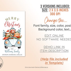 Editable Christmas Gift Tags Template Cute Bear Family Printable ...