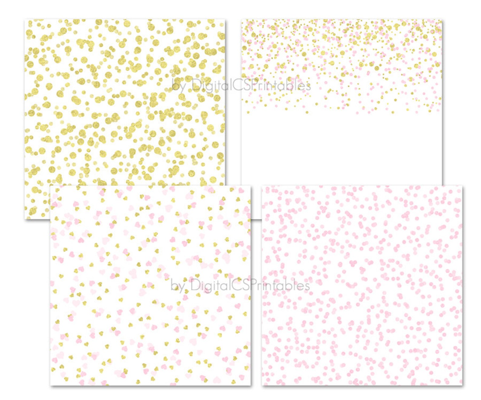 Confetti Digital Paper Gold and Pink Confetti Gold and Pink Digital ...