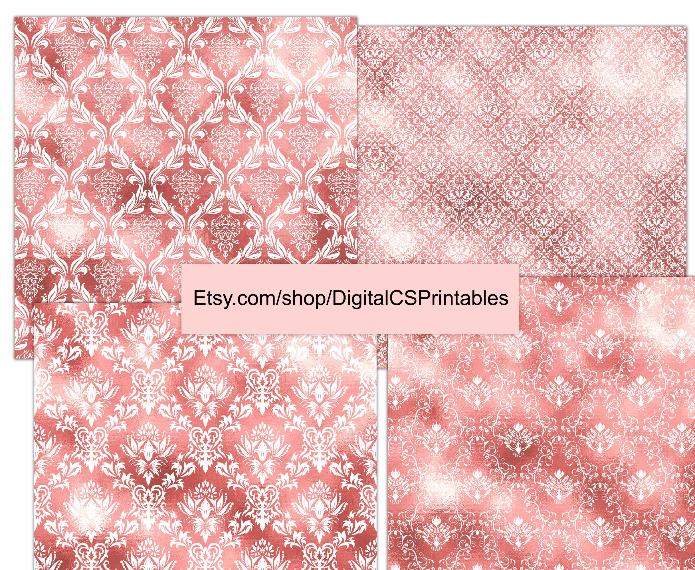 Rose Gold Digital Paper Gold Damask Digital Paper Rose Gold and Black ...